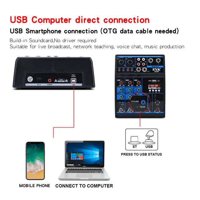 EYK 4-channel Audio Mixer Console with USB power supply Connect to ...