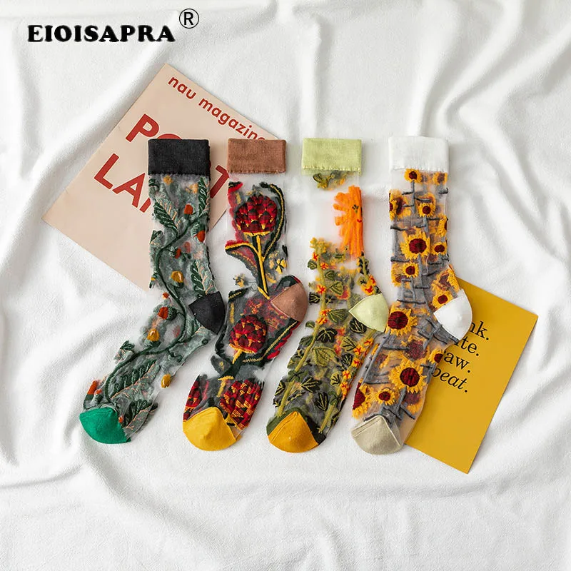 Novelty Harajuku New Product Crystal Silk Tide Socks Funny Sunflowers ...