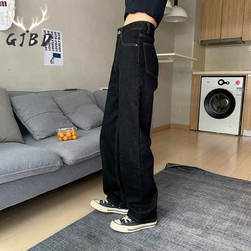 빈티지 하이 웨이스트 청바지 와이드 레그 진 데님 바지 스트레이트 바지 여성용 한국 패션 스트리트웨어 헐렁한 엄마 데님 바지