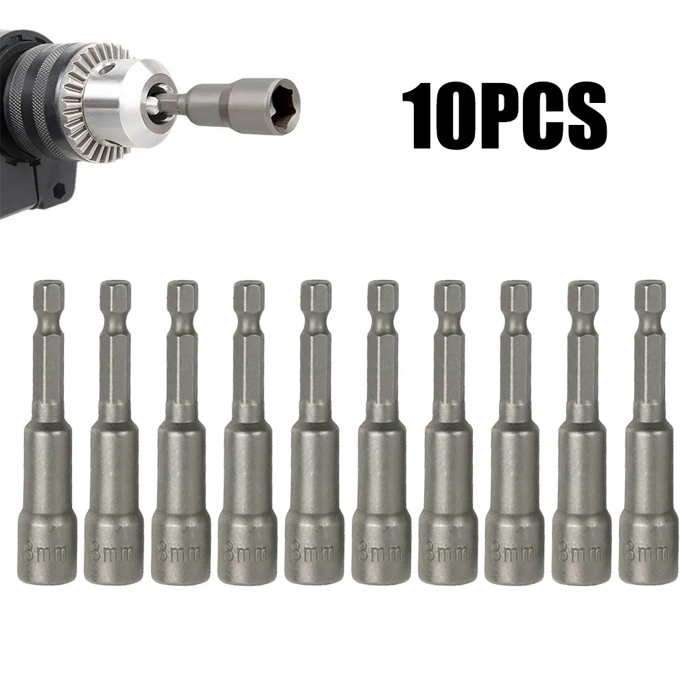 10Pcs 8mm Magnetic Hex Socket Screw Driver Tek Bit Drill Nut Setter ...