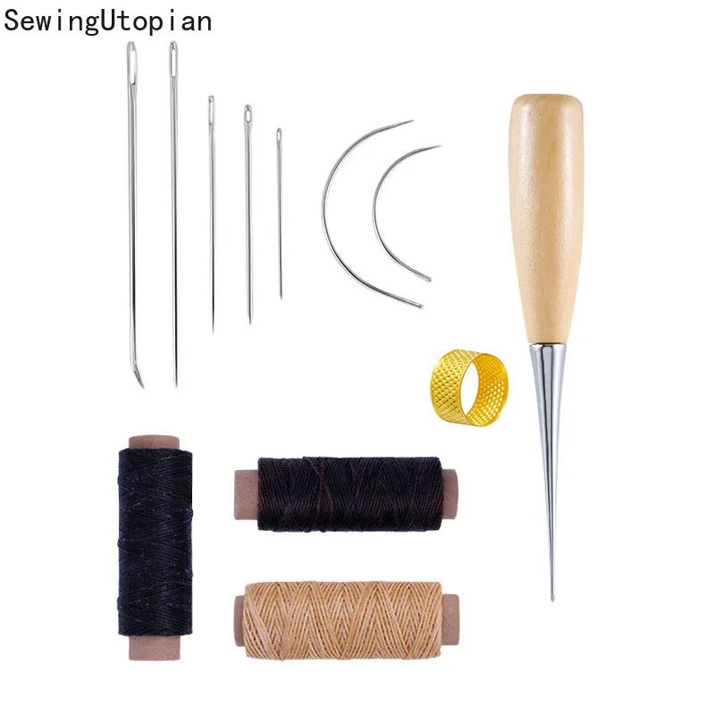 12PCS-Leathercraft-Tool-Set-Needle-Leather-Waxed-Thread-Cord-Drilling ...