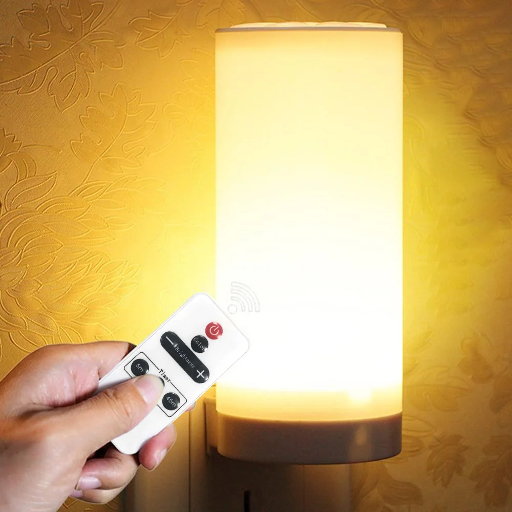 EU-Plug-Brightness-Adjustable-LED-Night-Light-With-Remote-Controller-AC ...