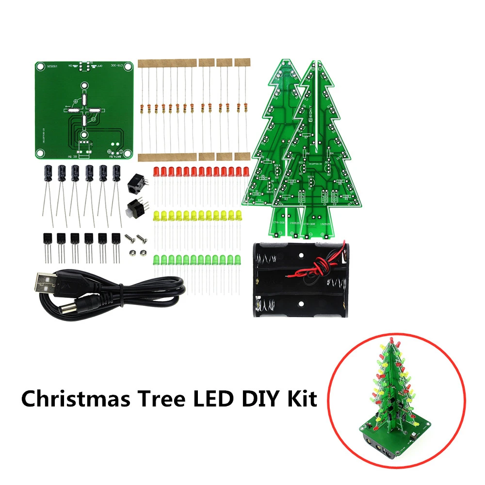 Xmas Tree Three-dimensional 3d Christmas Tree Led Diy Kit Red/green ...