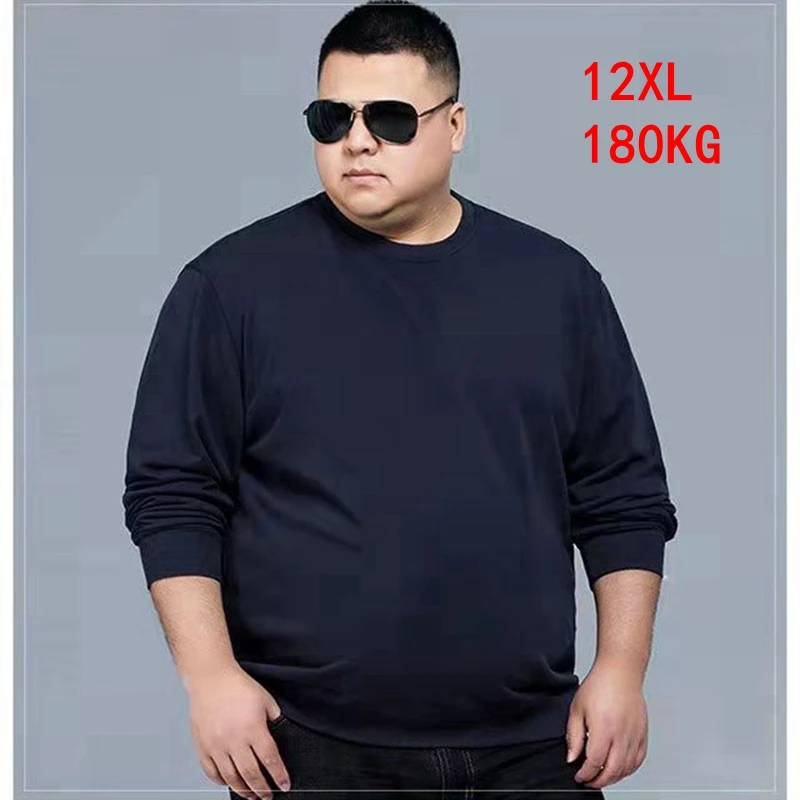 남자의 큰 t 셔츠 12xl 180kg 플러스 크기 7XL 8xl 9xl 10xl 11xl 겨울 긴 소매 라운드 넥 느슨한 스웨터 블랙 블루 빅 탑|티셔츠| - AliExpress