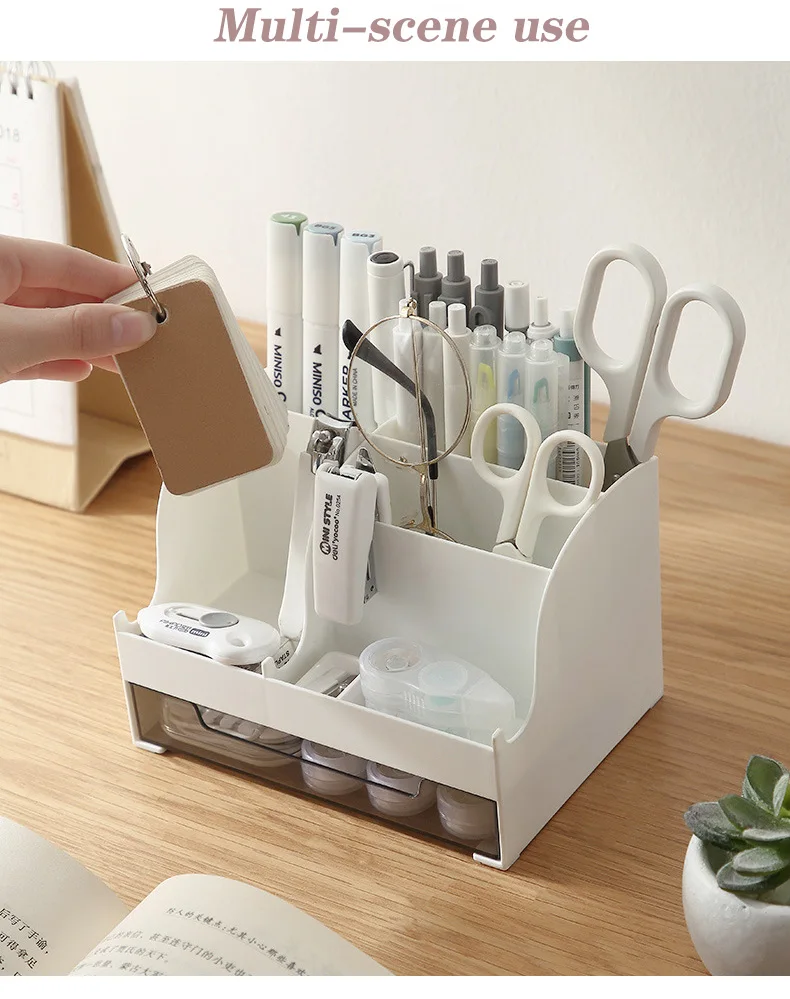 Porte-stylo,White--Porte stylo avec tiroir, accessoires de bureau de ...