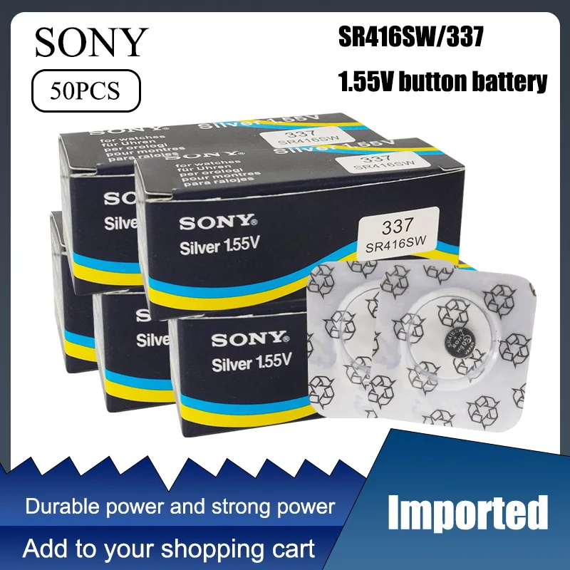 50Pcs/lot For Sony 100% Original 337 SR416SW 1.55V Silver Oxide Watch ...