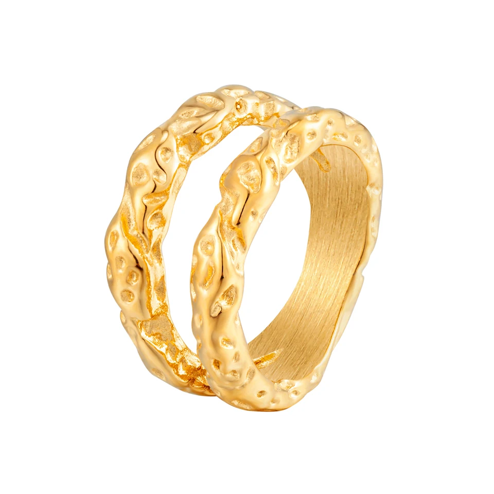 Hot 316L Stainless Steel Round Rings For Women Gold Color Texture Metal ...