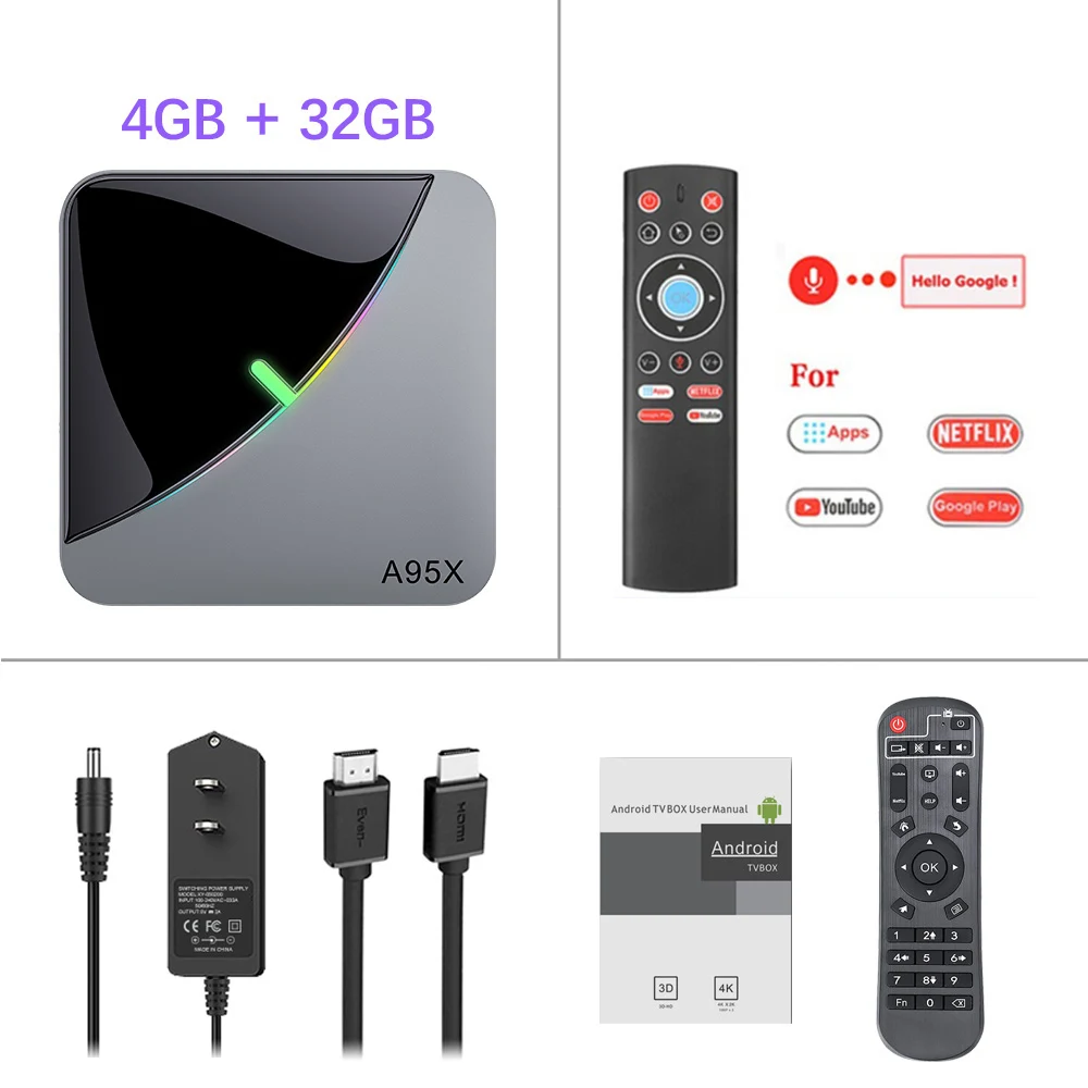 Android 9,0 RGB светильник Smart tv Box Amlogic S905X3 USB3.0 1080P H ...