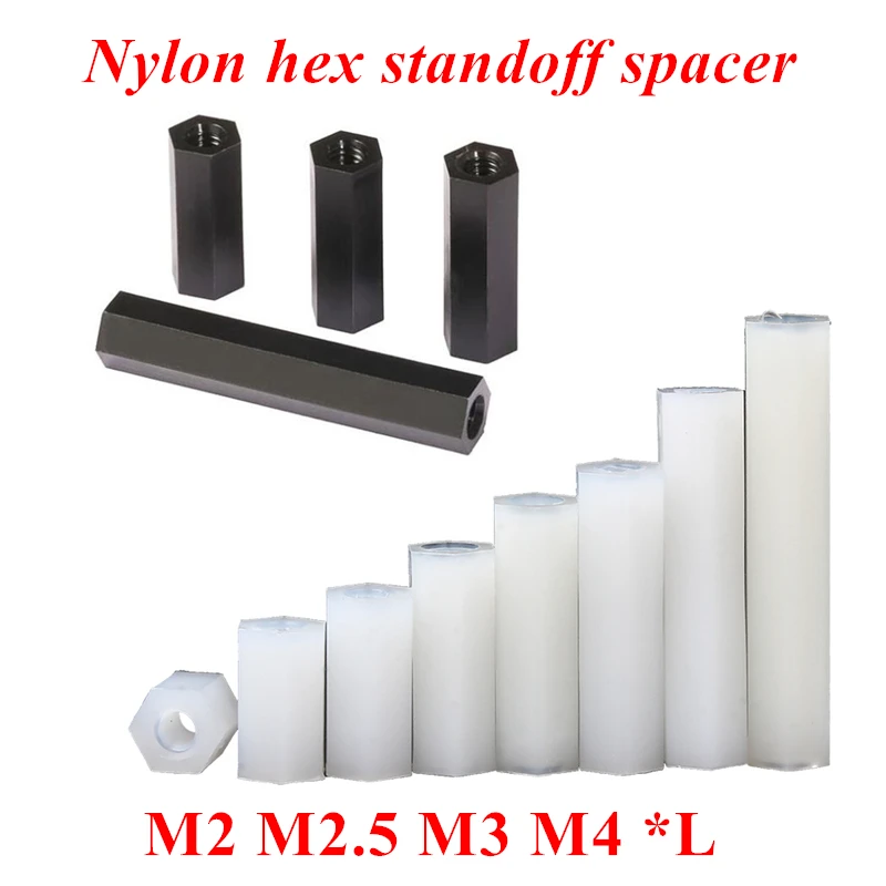 50pcs-M2-M2-5-M3-M4-Black-white-Spacing-Screws-Hex-Nylon-Standoff ...