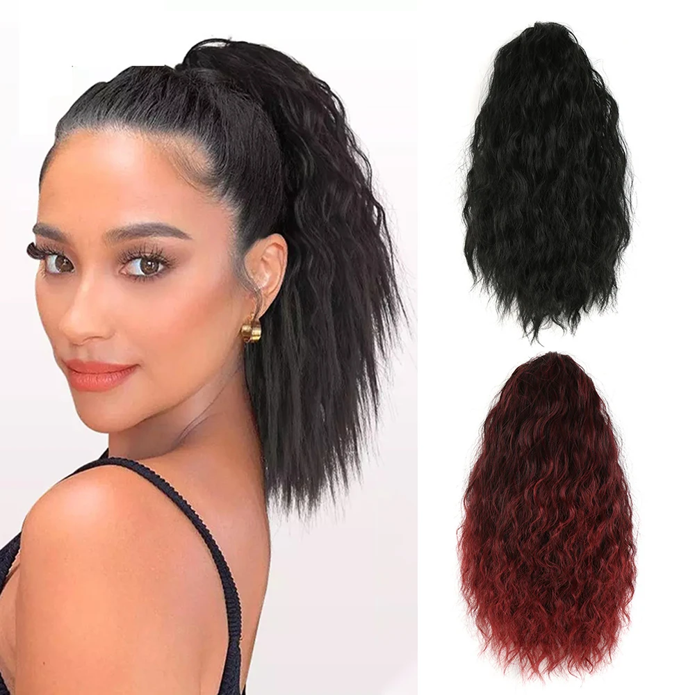 AZIR Synthetic Natural Drawstring Ponytail Extensions Wavy Short Afro ...
