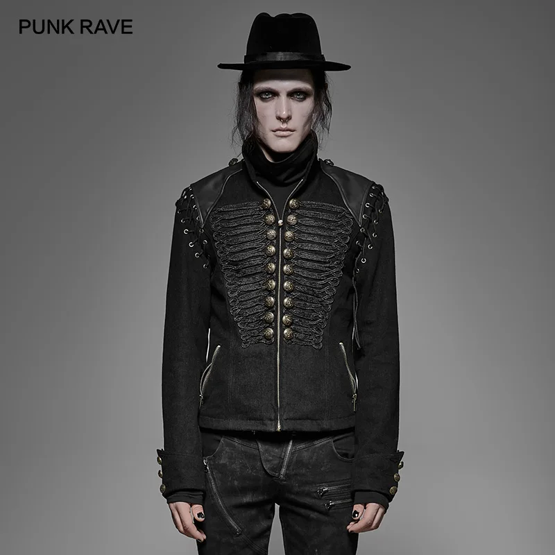 PUNK-RAVE-Steampunk-Military-Uniform-Men-Short-Coat-Black-Rugged-Denim ...