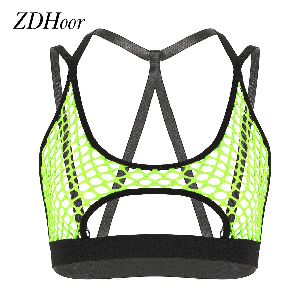 Womens Hollow Out Fishnet Vest Crop Tops Halter Neck Elastic Crisscross ...