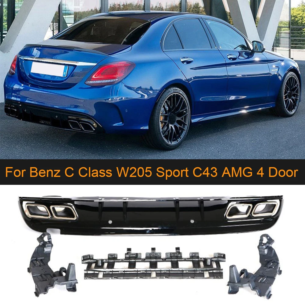 Диффузор заднего бампера для Mercedes Benz C Class W205 Sport C200 C300 C400 C43 AMG 14-18 4 ...