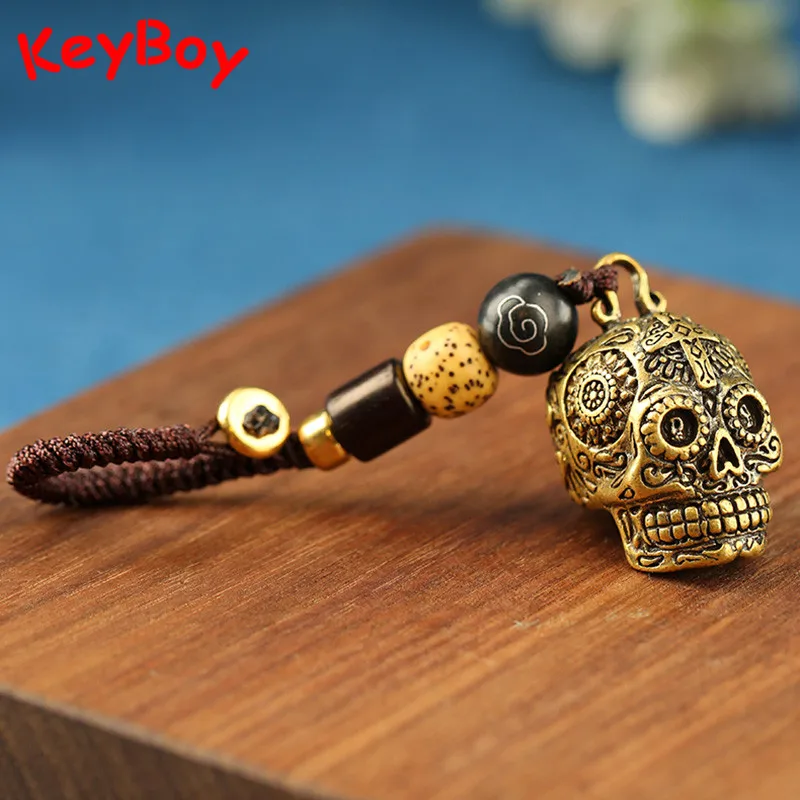 Brass-Punk-Skull-Head-Keychains-Pendants-Pure-Copper-Metal-Skeleton ...