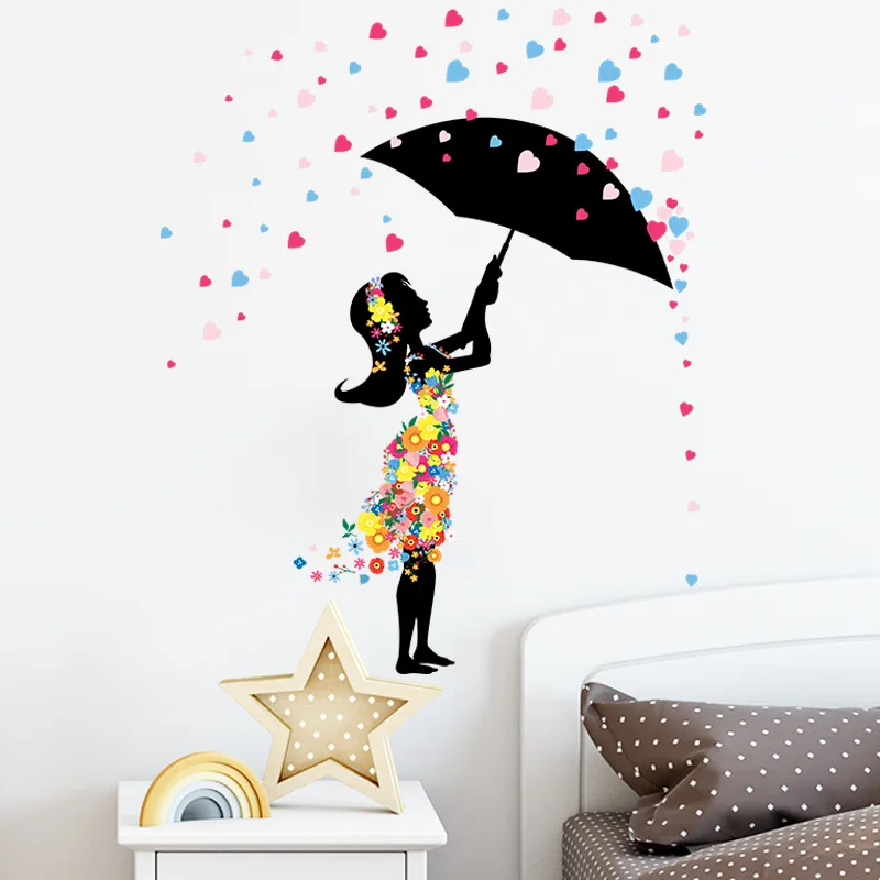 Umbrella Flowers Girl Wall Sticker For Girls Room Decoration Home ...