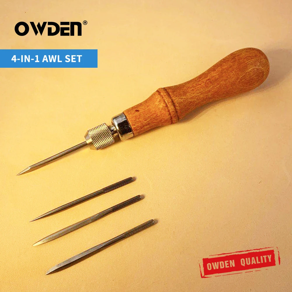 OWDEN Leather Awl Tool Set DIY Wood Handle Sewing Stitching Lacing ...