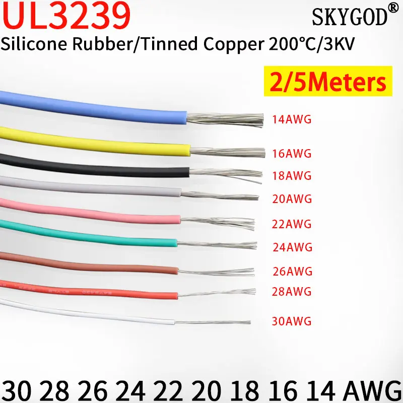 2m/5m Ul3239 3kv Flexible Soft Silicone Wire 30 28 26 24 22 20 18 16 14 Awg Insulated Tinned ...