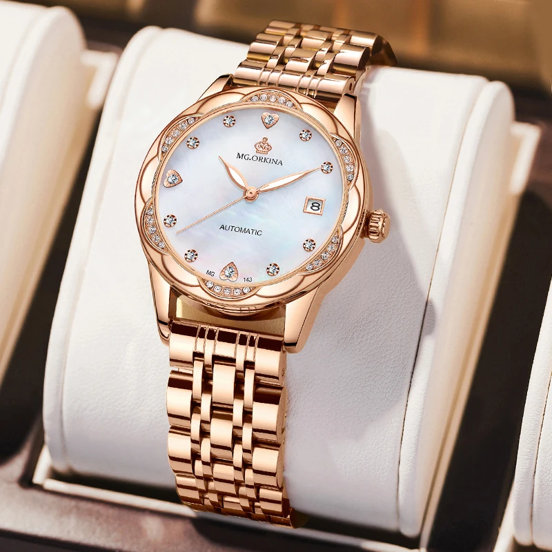 Mgorkat relojes de oro rosa MG143 para mujer, pulsera de acero ...