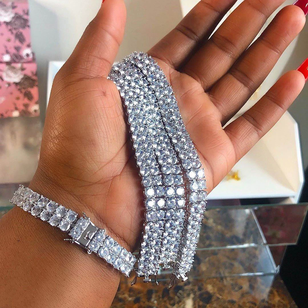 Hip Hop Iced Out Bling Cz Bracelet Round Cut 5a Cz Cubic Zirconia Two ...