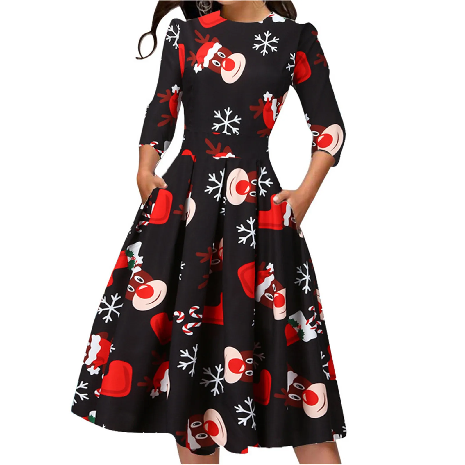 Christmas Dress Women Winter Long Sleeve Santa Claus Print Dress ...
