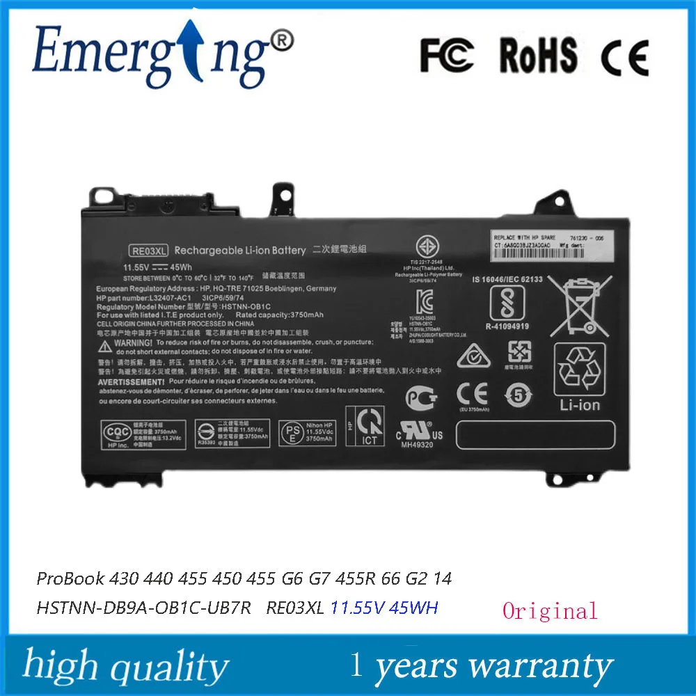 11.55v 45wh Original Laptop Battery Re03xl For Hp Probook 430 440 445 ...