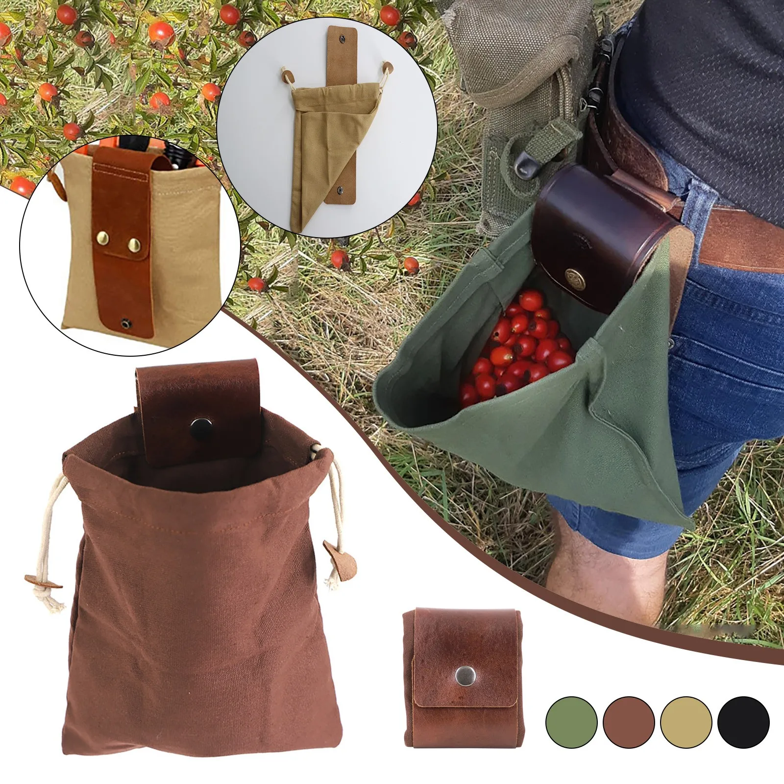 NEW-Leather-and-Canvas-Bushcraft-Bag-Canvas-Foraging-Pouch-for-Hiking ...