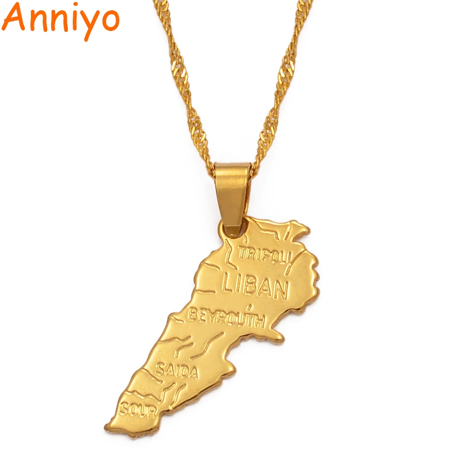 Anniyo Liban Karte Anhänger Kette Halsketten für Frauen Mädchen Gold Farbe Schmuck Libanon ...