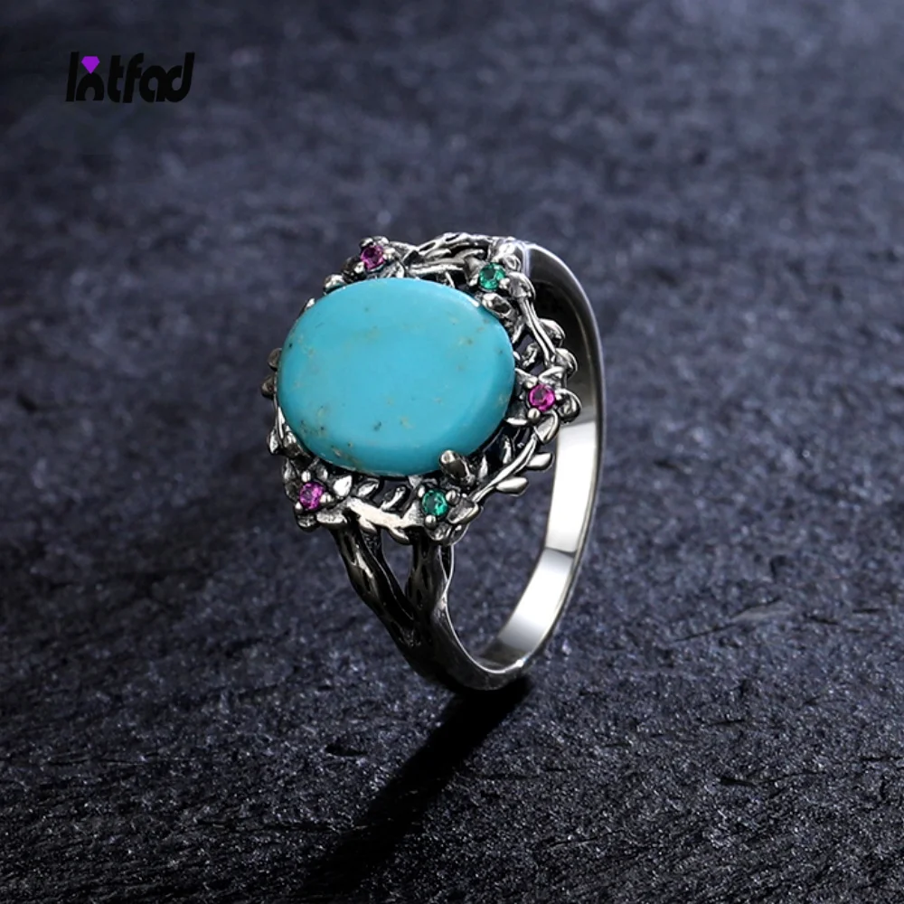 Oval 9*11MM Natural Turquoise Ring 925 Sterling Silver Rings Zircon ...