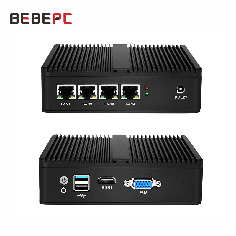 BEBEPC Router Mini PC sin ventilador Intel Celeron J1900 J4125 4LAN ...