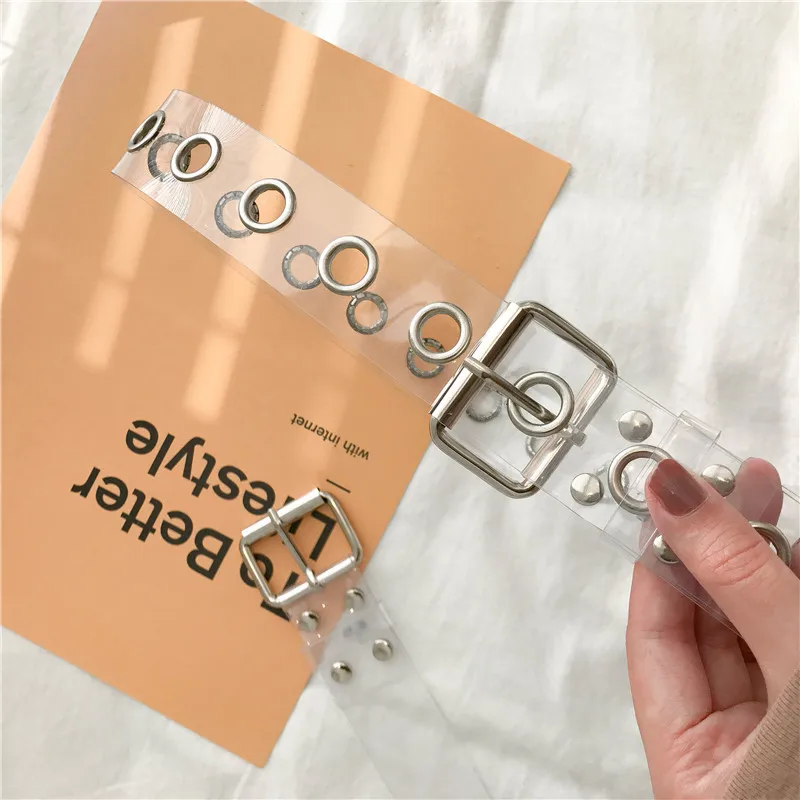 Women Clear Full Grommet Belt Female Disigner Punk Rivet Pin Buckle ...