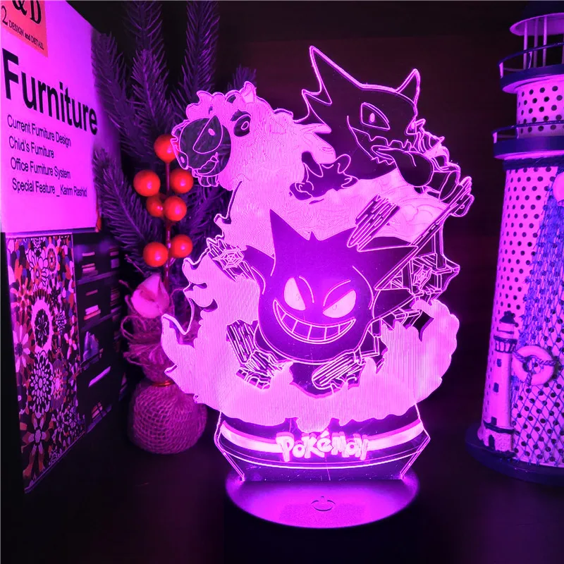 Lámpara 3D de Pokemon Gengar Haunter Gastly, luz de noche Led de Anime ...