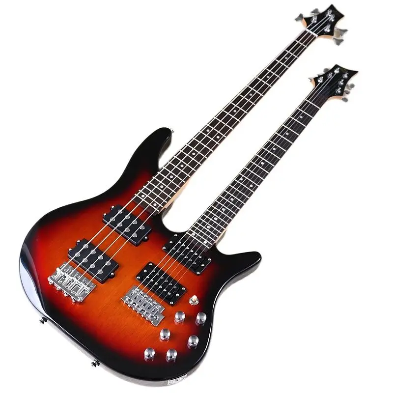 Double-Neck-Electric-Bass-Guitar-Sunburst-Color-4-Strings-6-Strings ...