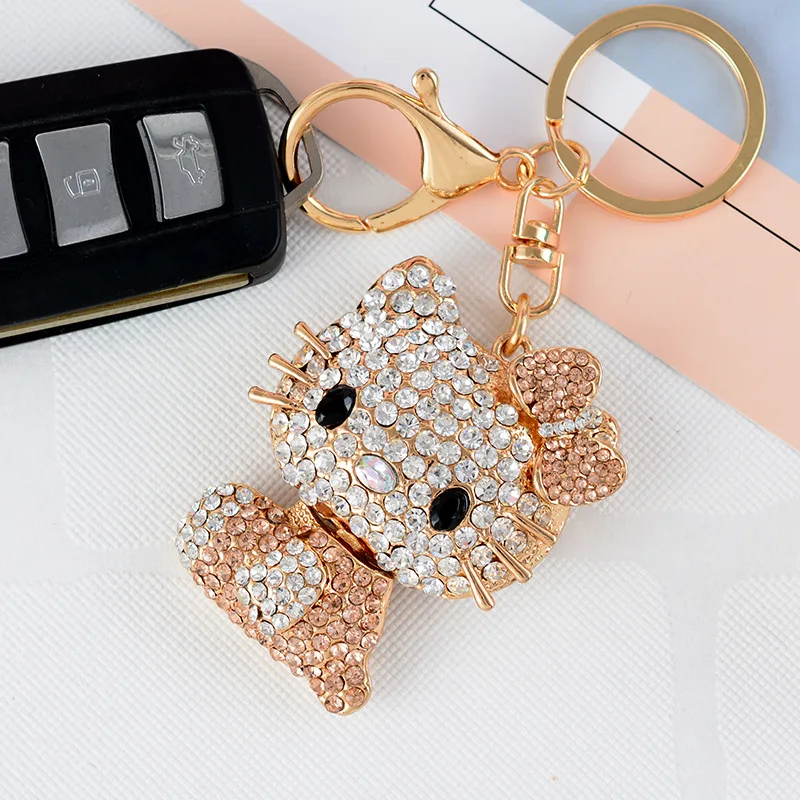 Rhinestone Hello Kitty Cat Cartoon Style Keyring - KawaiiMerch.com