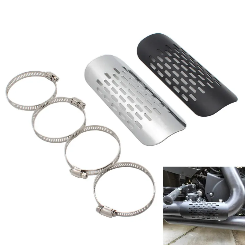 1set-Motorcycle-Chrome-Black-Metal-Exhaust-Muffler-Pipe-Heat-Shield ...