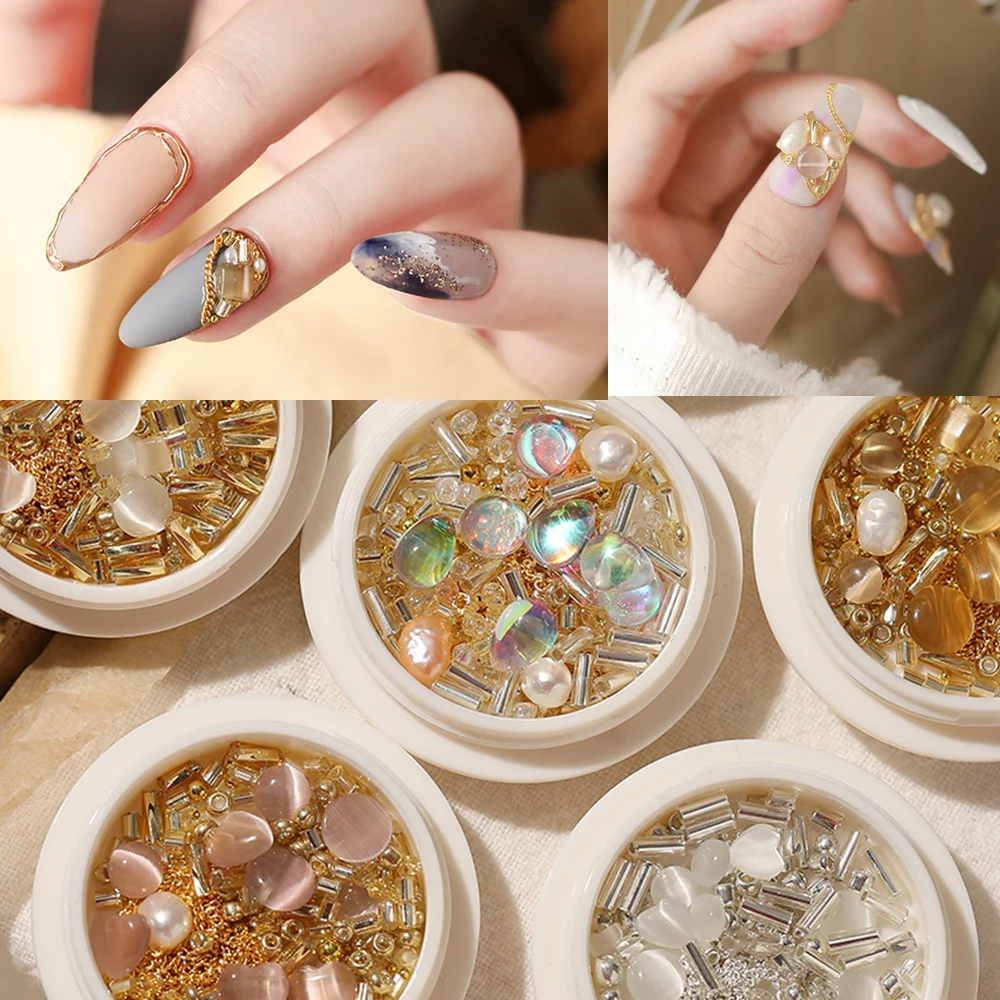 1 Box Crystal 3d Nail Decorations Metal Line Diy Nail Accessories Heart ...