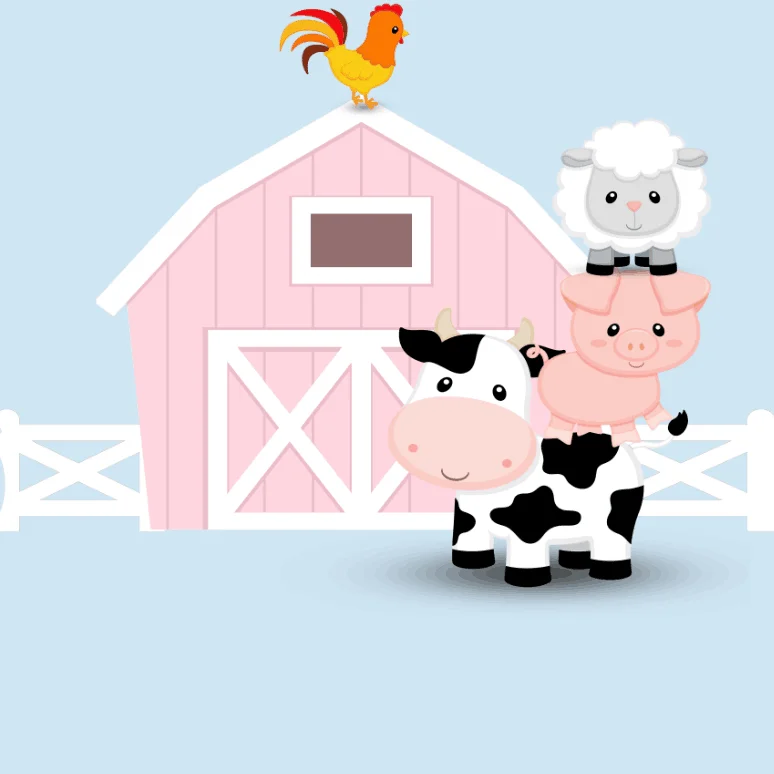 8x8ft Beautiful Pink Barn Farm Wooden Fence Cute Animals Cow Sheep Pig ...