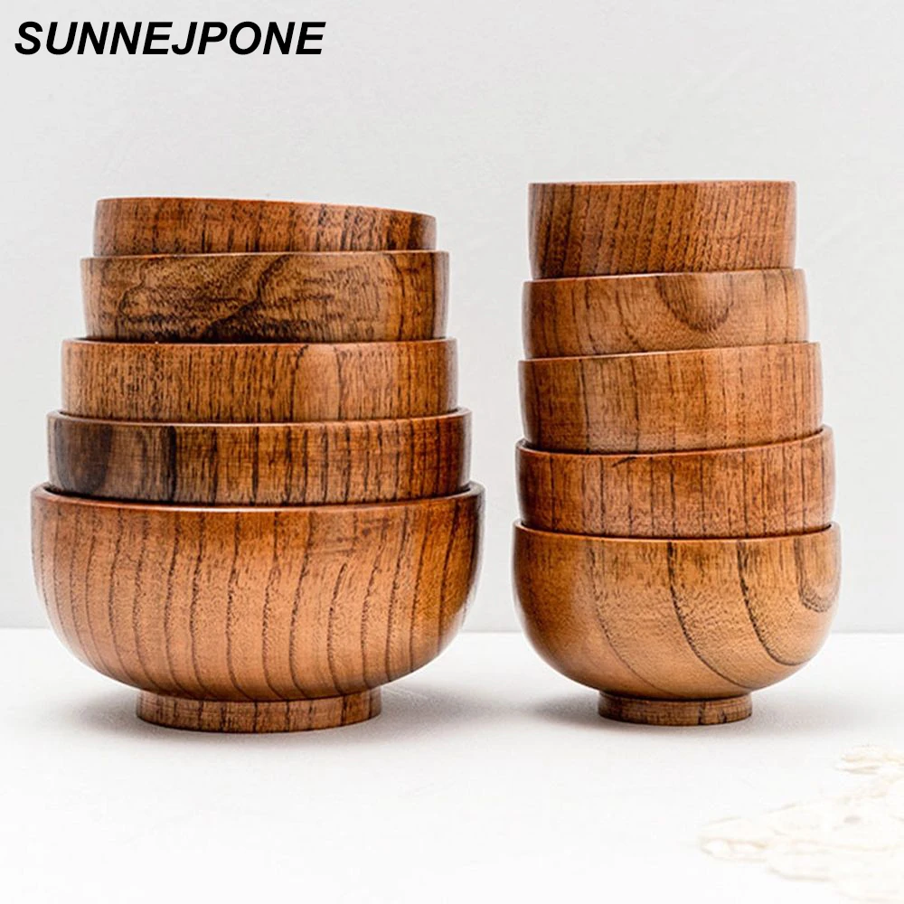 Japanese Style Natural Wood Bowl Tableware for Fruit Salad Noodle Rice ...