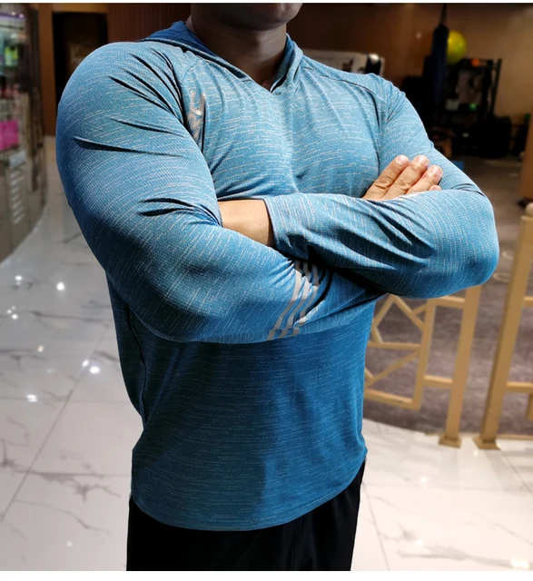 Casual Long Sleeve Men's Gym Workout Hooded T Shirt - Men's Fitness Apparel, Men's Sports ...