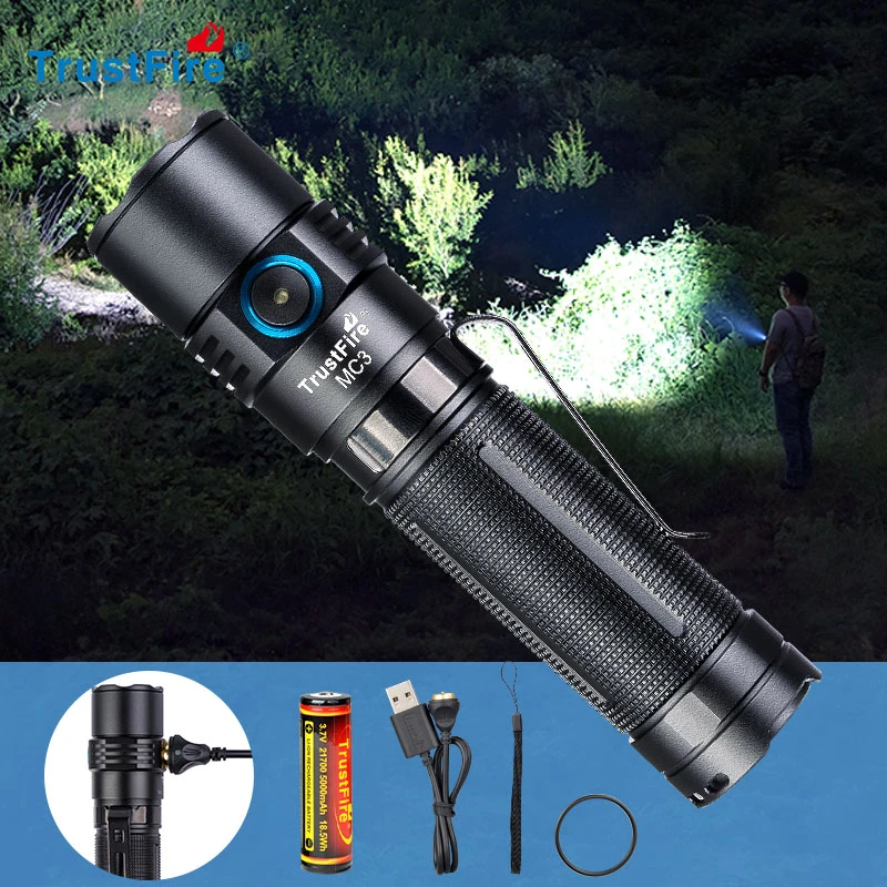 TrustFire MC3 EDC LED Flashlight 2500 Lumens Magnetic USB Rechargeable ...