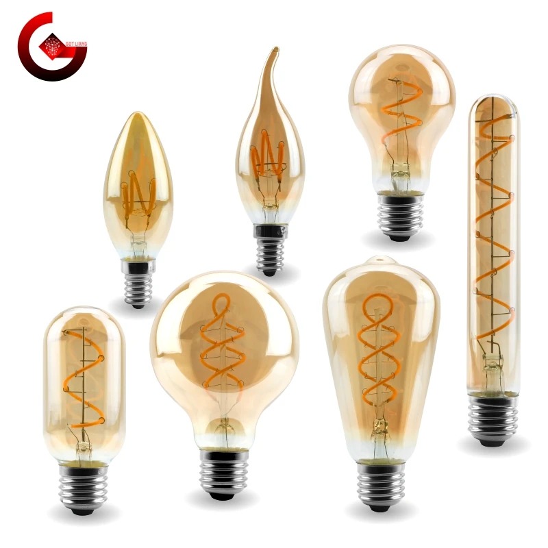 E14 E27 Retro Led Spiral Filament Light Bulb 4w Warm Yellow 220v C35 ...