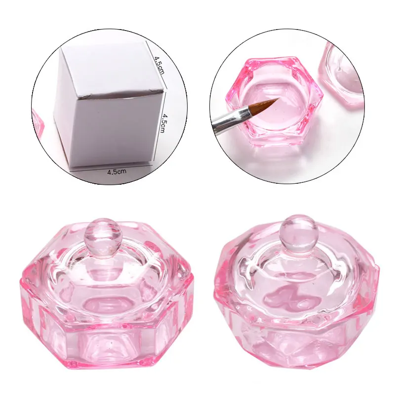 1PC-Pink-Crystal-Glass-Acrylic-Powder-Liquid-Nail-Cup-Dappen-Dish-Lid ...