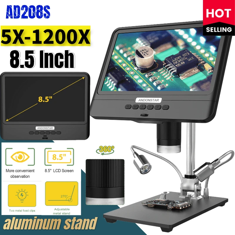 Andonstar Ad208s 8.5 Polegada Lcd 5x-1200x Microscópio Digital 1280*800 ...