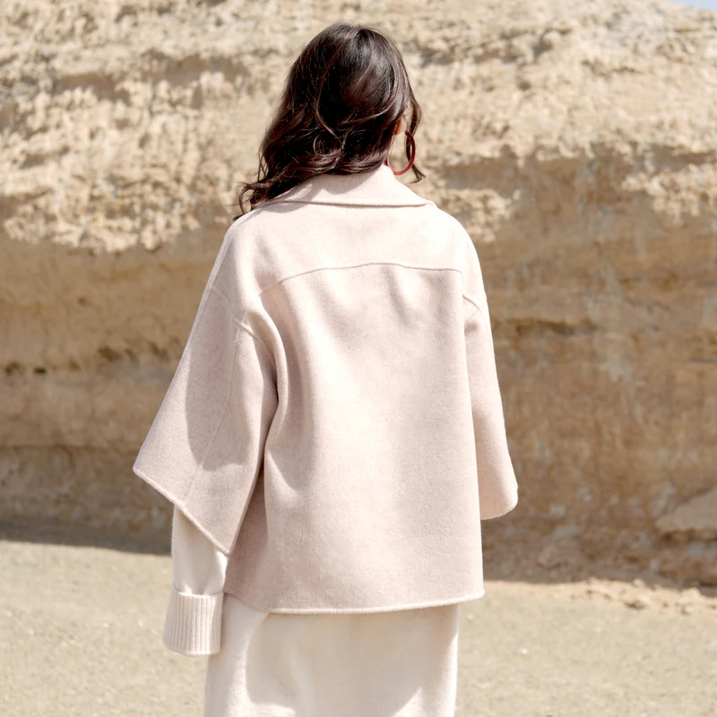 IEF зимнее модное Однотонное шерстяное пальто с рукавом летучая мышь ...