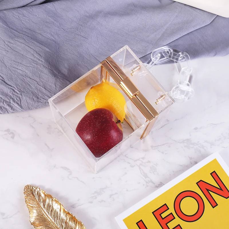 NEW Cute Box Bag Female 2019 Acrylic Transparent Clutch Chain Evening ...
