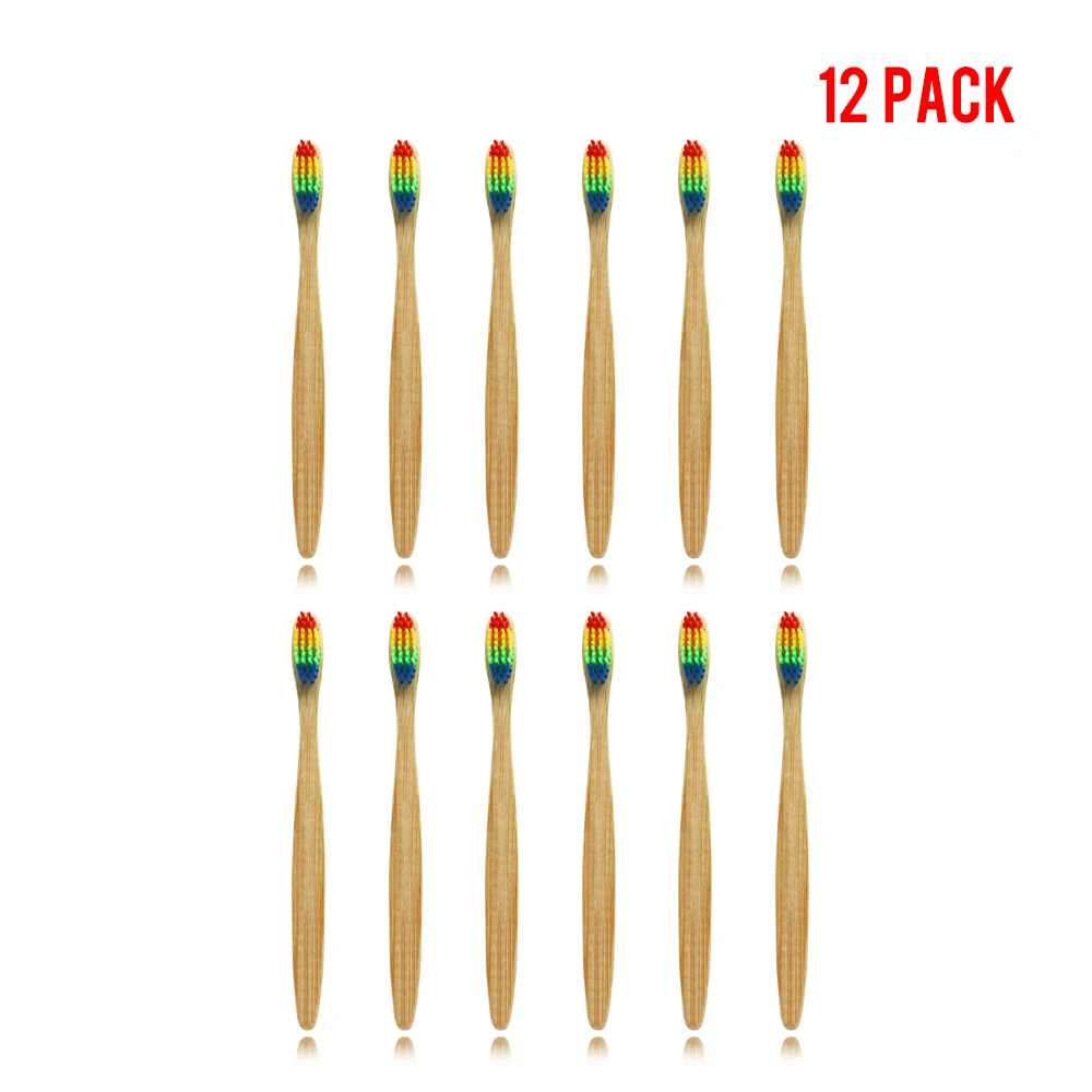 12 Pieces DR.PERFECT Rainbow Colorful Head Bamboo Toothbrush ...