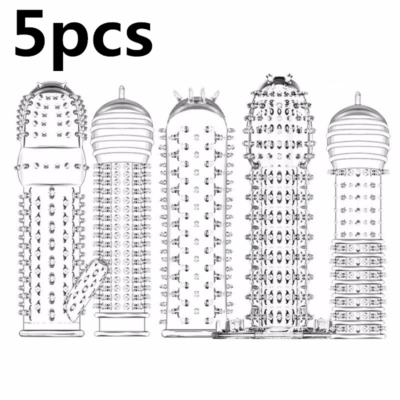 5 Pzs Condones reutilizables, Mangas de extensión de pene, Prolongación ...