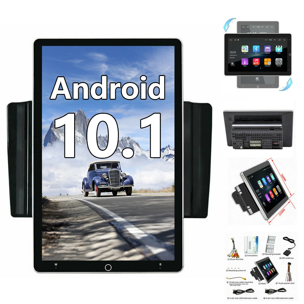10.1 "rotação de tela vertical android 11 2din rádio do carro ...