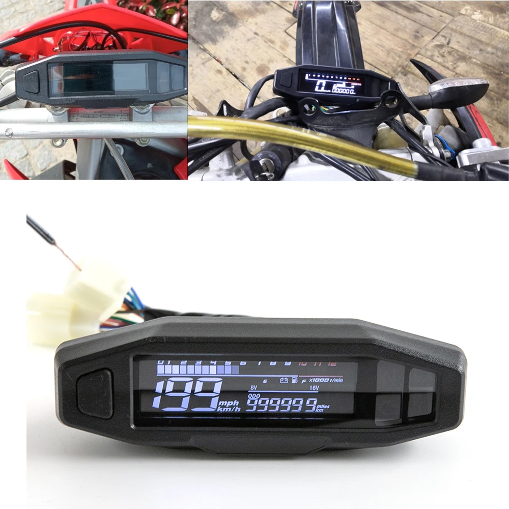 12000 Rpm Universal Motorcycle Lcd Digital Speed Meter Mini Odometer ...