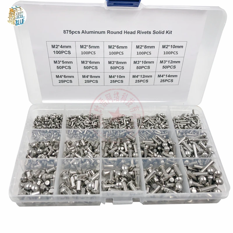 875Pcs/lot M2 M3 M4 GB867 Round Aluminum Solid Rivet Alloy Self ...