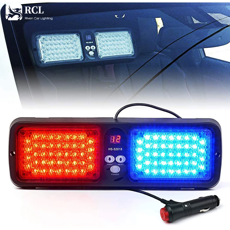 RCL-Red-Blue-86-LED-Sun-Visor-Emergency-Strobe-Lights-12-Flash-Modes ...